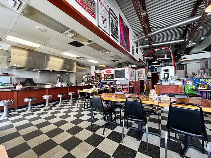 Classic checkered floors, counter seating, and an open kitchen – this isn't manufactured nostalgia, it's the real deal where comfort food reigns supreme.