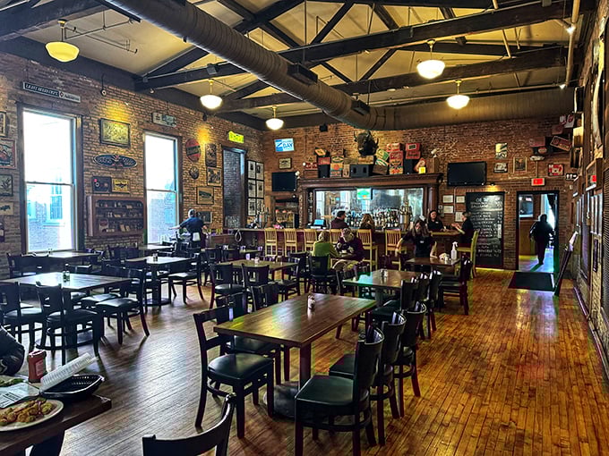 Exposed brick walls and wooden beams tell stories of yesteryear while today's patrons create new ones over pints and plates.