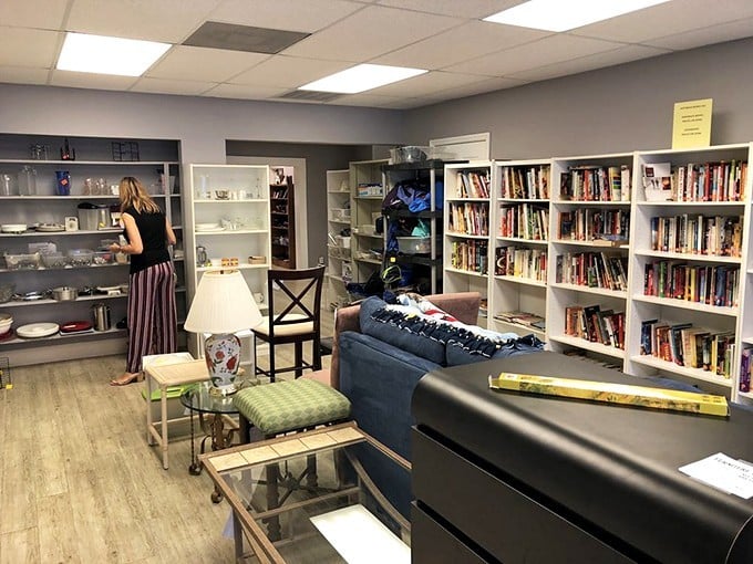 Not your grandmother's cluttered thrift store—this organized oasis of books, furniture, and home goods feels more boutique than bargain bin.
