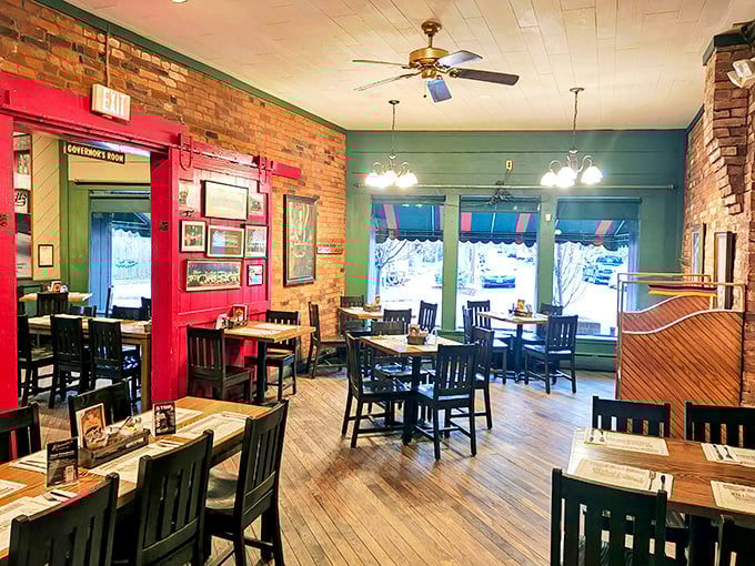 Inside, exposed brick walls and wooden tables create that perfect "Gemütlichkeit" atmosphere—that's German for "this place feels like a warm hug."