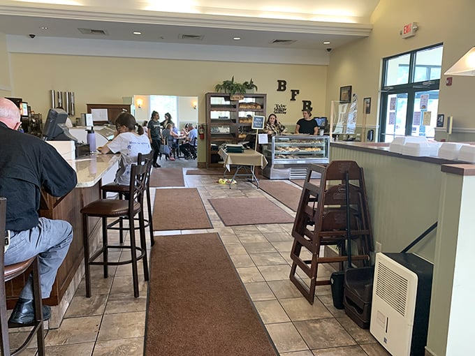 Clean, bright, and inviting – the kind of place where your coffee cup never runs empty and everyone knows the regulars.