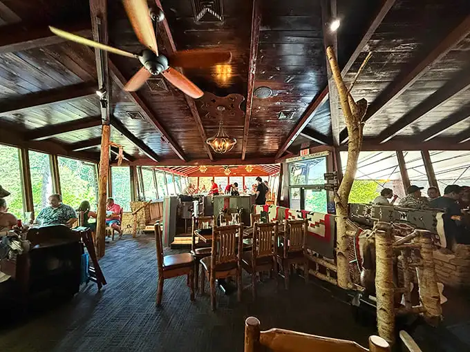 Trees literally grow through the dining room here, making "bringing the outdoors in" less of a design choice and more of a collaboration with Mother Nature.