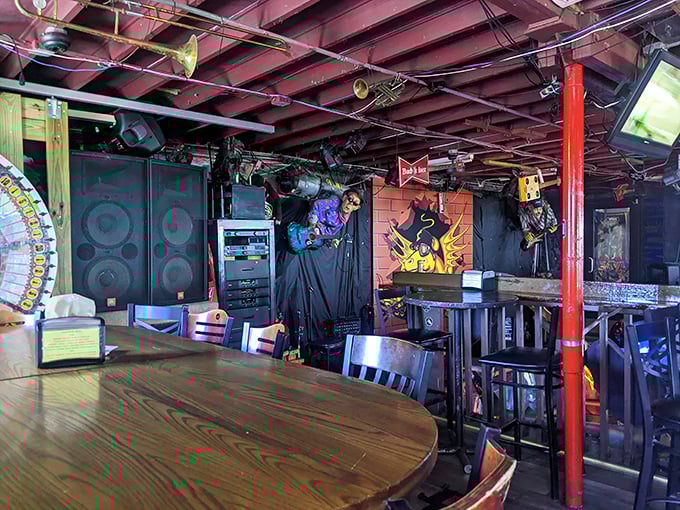 The interior feels like rock 'n' roll's living room – musical instruments dangling from the ceiling like memories of epic jam sessions past.