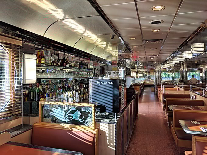 Inside, the classic diner aesthetic doesn't disappoint—polished surfaces, comfortable booths, and that unmistakable energy that says "settle in, you're home now."