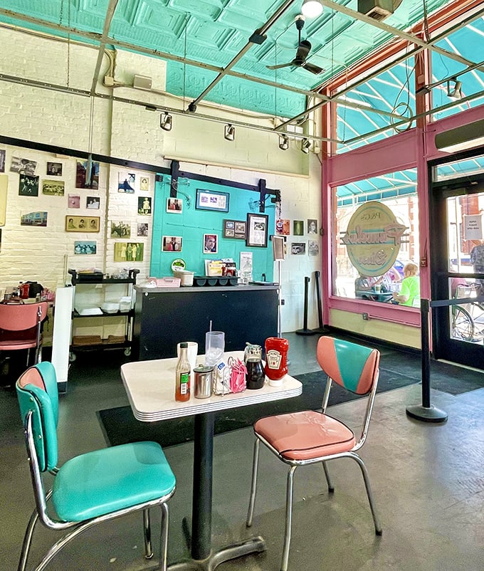 Retro meets comfort inside Pamela's with its turquoise ceiling and pink chairs—a time capsule where calories don't count and conversations flow.