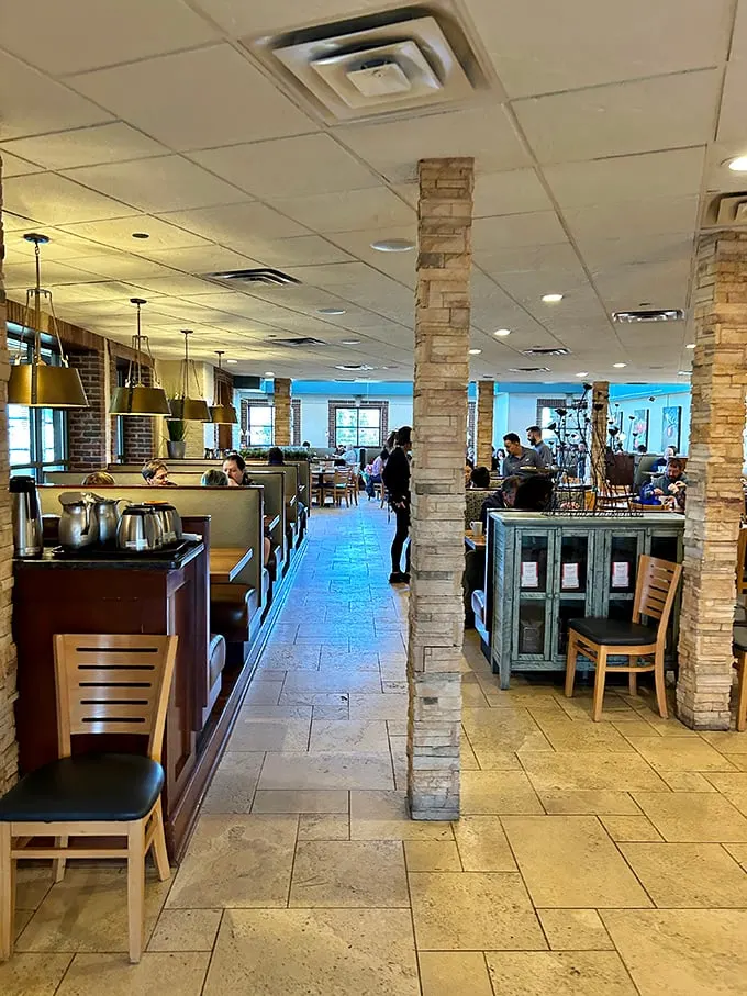 Stone columns and cozy booths create that perfect "treat yourself" vibe – fancy enough for a special occasion, casual enough for your weekend sweatpants.