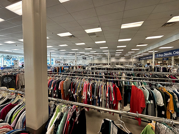 A sea of possibilities stretches before you. This isn't just clothing—it's an archaeological dig through decades of fashion where your next favorite outfit awaits discovery.