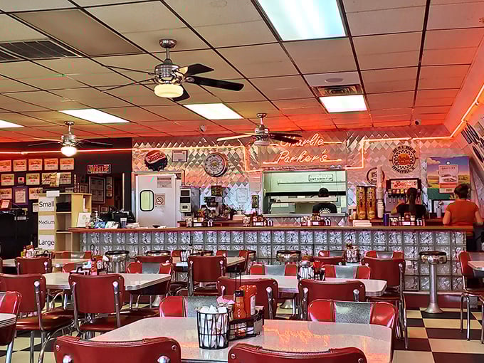 Red vinyl booths, chrome accents, and that glass block counter—stepping into Charlie Parker's feels like time-traveling to when breakfast was an art form, not just a meal.