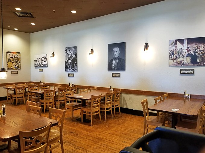 History meets hunger in this dining room, where Texas legends watch over your meal from walls that could tell stories—if they weren't drowned out by happy diners.