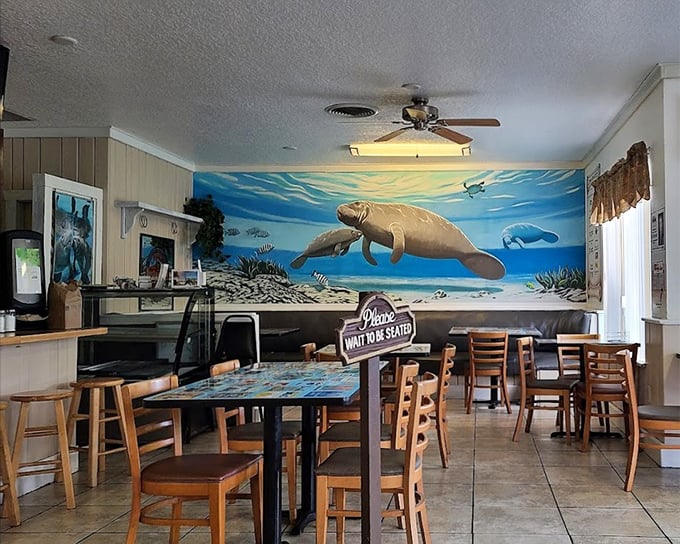 That manatee mural isn't just decoration—it's a promise that you're about to experience something uniquely Floridian and wonderfully unpretentious.