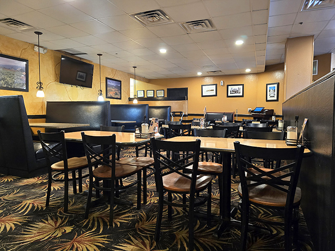 Inside, warm peach walls and comfortable seating create the perfect backdrop for serious sandwich contemplation and Cuban coffee conversations.