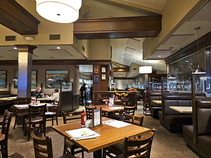 Inside, warm wood tones and soft lighting create that perfect "where everybody knows your name" atmosphere—minus Norm hogging the best booth.