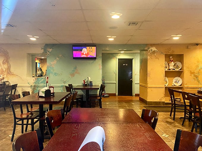 Inside, Mediterranean-inspired murals and simple wooden tables create that perfect "come as you are" atmosphere where the food, not the decor, takes center stage.