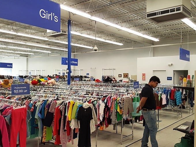 Racks of color and possibility — inside Goodwill, every aisle is a treasure hunt waiting to happen.