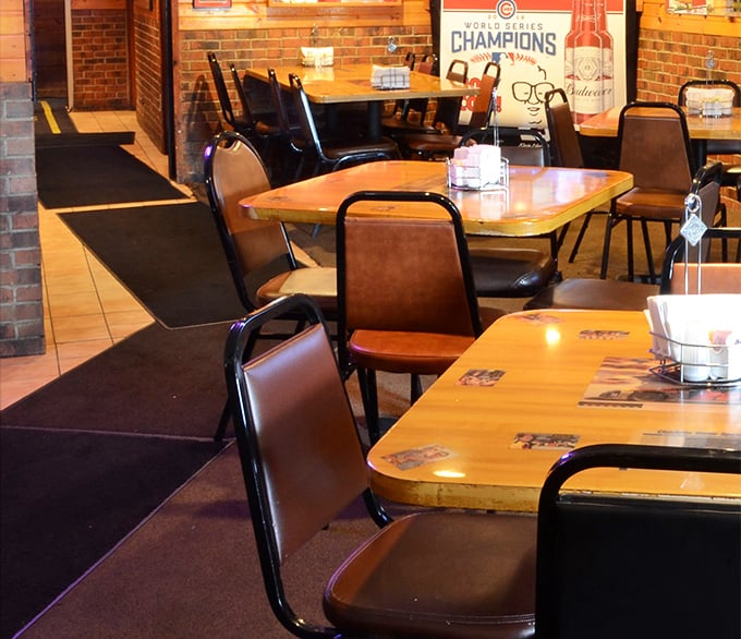Simple wooden tables and brick walls create the perfect backdrop for serious eating. No distractions here – just you and your imminent food happiness.