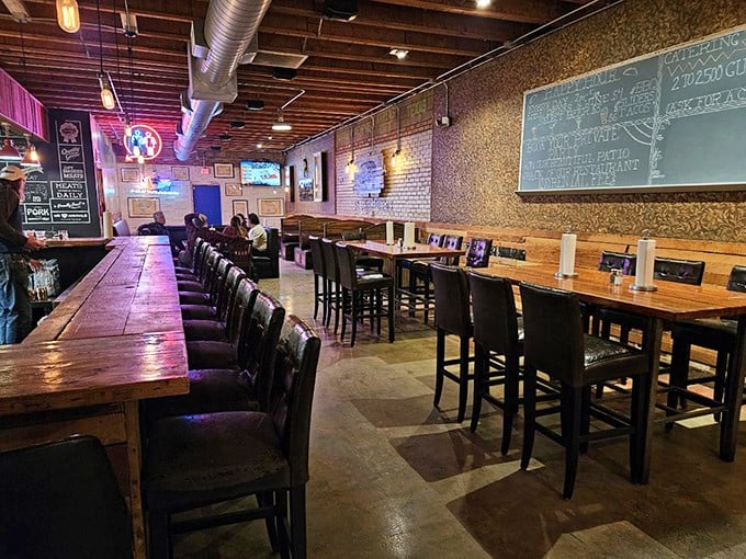 Rustic wooden tables, exposed brick, and that unmistakable aroma of smoke – the trinity of great barbecue joint ambiance.