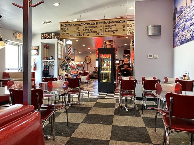 "Step Back to the 50's" isn't just a neon sign—it's a time machine promise that delivers with every bite and sip in this nostalgic haven.