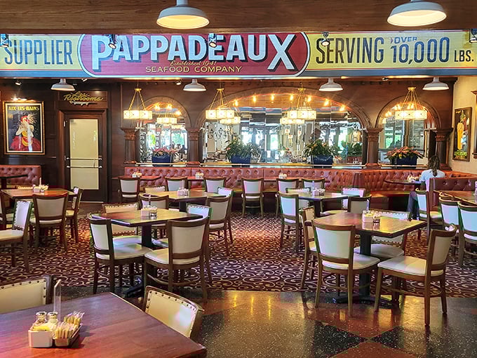 Inside, burgundy booths and warm lighting create that perfect "treat yourself" atmosphere where calories don't count and seafood dreams come true.