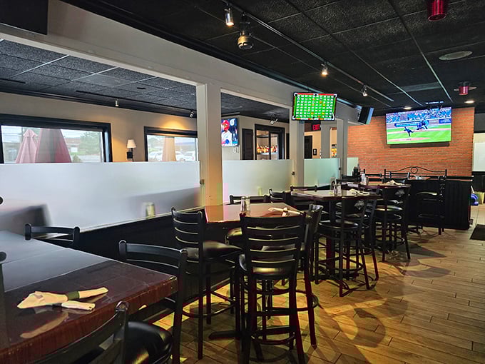 Inside, the perfect sports bar balance awaits – enough TVs to catch every play, but still quiet enough for actual conversation. Revolutionary concept!
