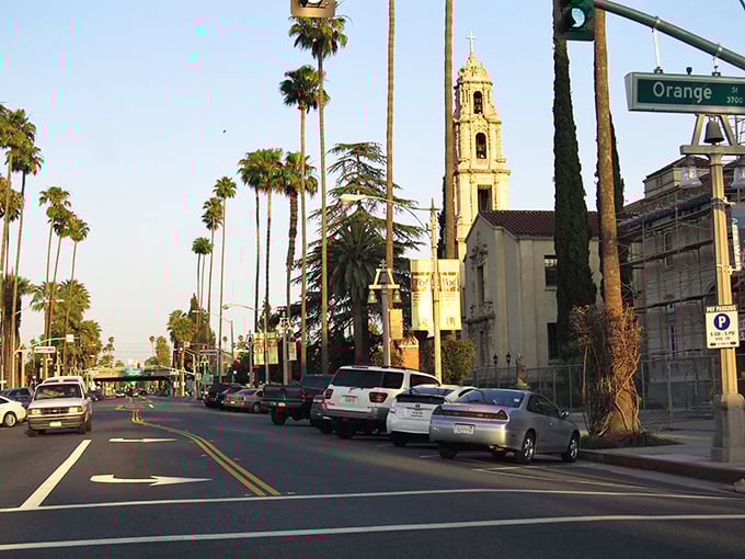 Mission Revival architecture and swaying palms create Riverside's signature streetscape—proof that not all California treasures require ocean views.