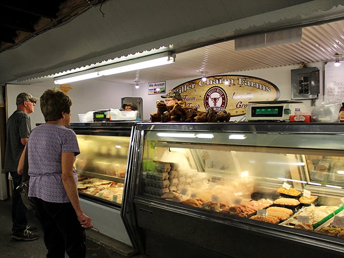 The meat counter at Miller Charm Farms offers a glimpse into Pennsylvania's farming heritage, with display cases that could make a vegetarian reconsider their life choices.