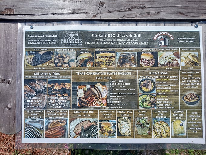 The menu board tells a mouthwatering story – each item a chapter in the epic novel of smoked meat perfection.