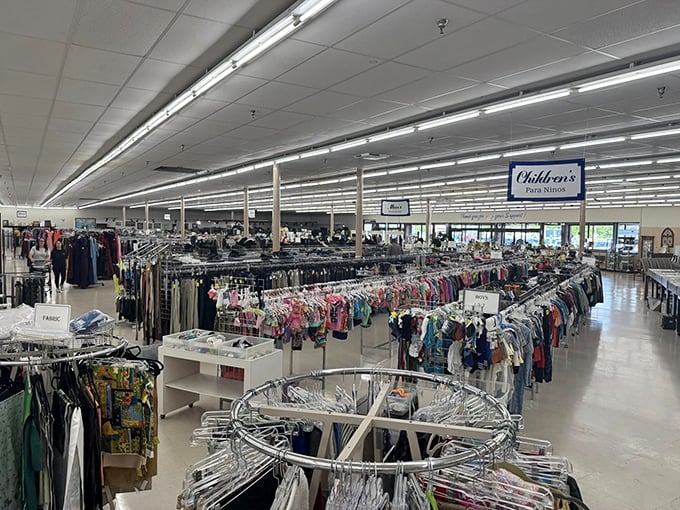 A sea of clothing racks stretches to the horizon. This isn't just shopping—it's an expedition worthy of its own documentary series.