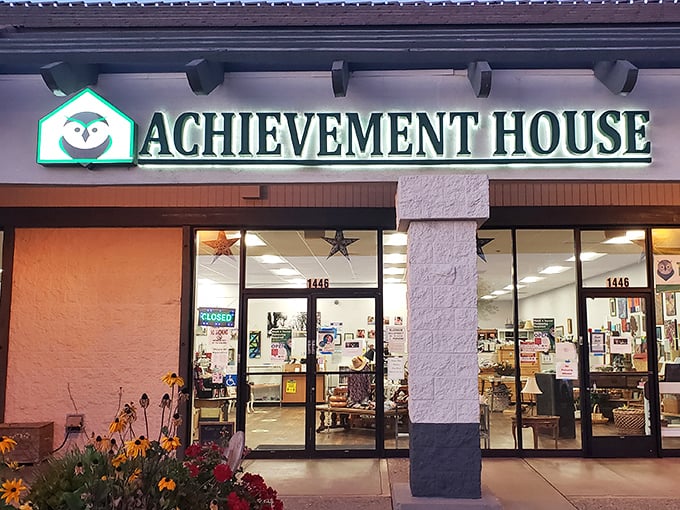 Bathed in California sunshine, the thrift store's entrance offers a preview of the colorful bargains awaiting inside—retail therapy with a conscience.