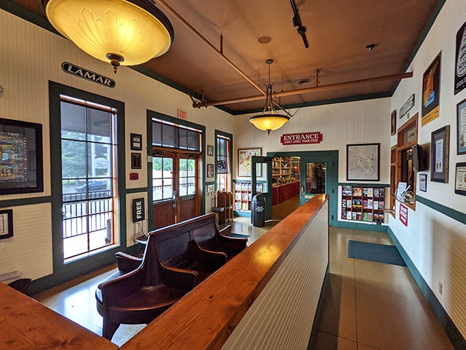 Step into the past at the museum's reception area, where polished wood and vintage fixtures transport you to an era when train stations were America's grand cathedrals.