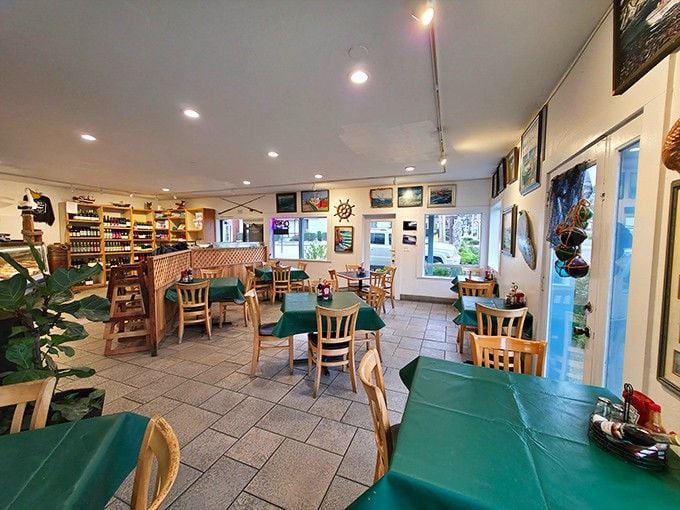 Inside, it's like your favorite aunt's dining room collided with a maritime museum—and everyone won.