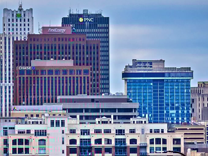 Akron's modern skyline rises like a phoenix, blending corporate towers with the charm of a reinvented Rust Belt city.