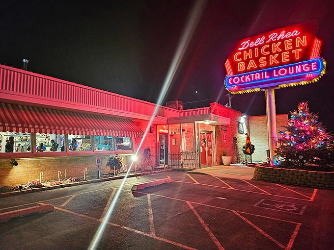When neon signs light up like this, you know someone's serious about their fried chicken.