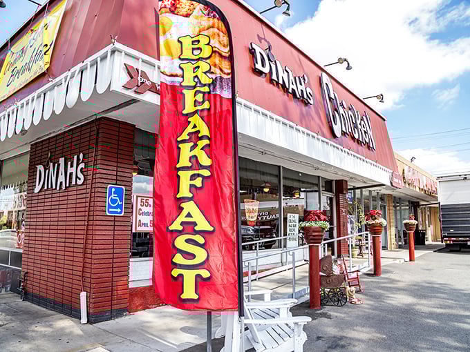 Dinah's bright red exterior practically shouts "breakfast all day" but whispers "incredible fried chicken" to those in the know.