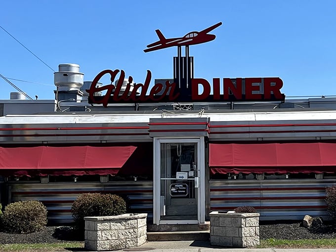 That airplane perched on top isn't just decoration - it's a promise of food that'll make you soar.