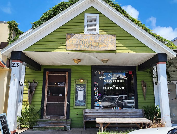 The lime-green cottage that seafood dreams are made of! Hole in the Wall lives up to its name—unassuming on the outside, unforgettable on the inside.