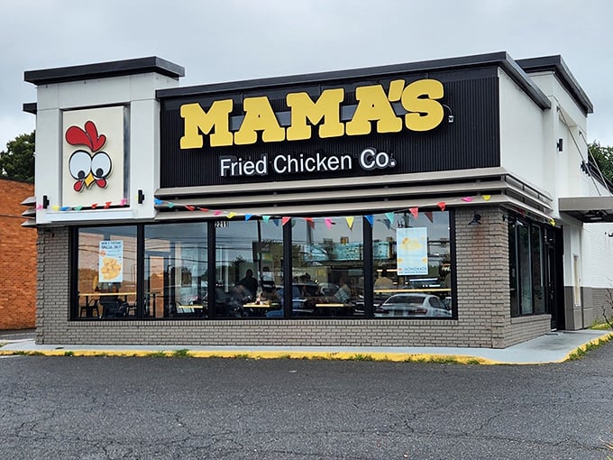 That cheerful rooster logo isn't just decoration – it's Mama's promise of crispy perfection waiting inside this welcoming spot.