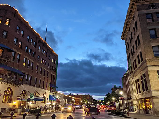Twilight magic in Marietta! Historic brick beauties stand guard over a street where retirement dreams don't require a millionaire's budget.