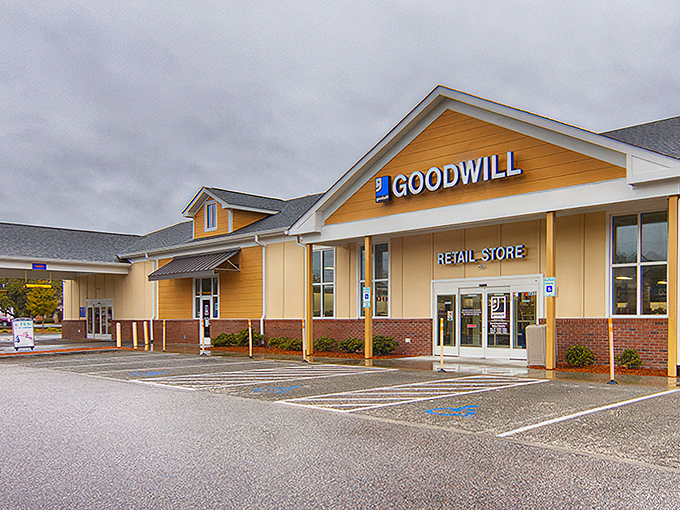 This cheerful yellow Goodwill building practically glows with the promise of incredible finds waiting just beyond those glass doors.