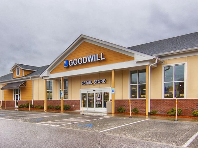 Goodwill's modern storefront design proves thrift shopping has gone upscale - treasure hunting never looked so sophisticated.