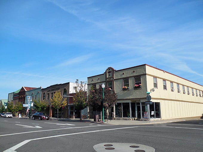 Quincy's main drag—where buildings dress in crayon colors and the mountain air is so fresh you could bottle it as a luxury item.