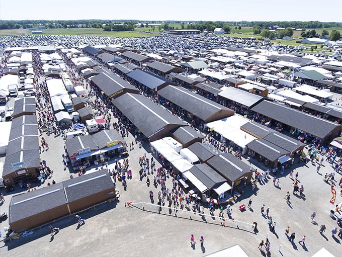 Shipshewana from above looks like a small city of deals – the Woodstock of swap meets!