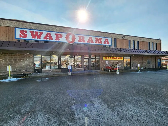 Welcome to swap meet heaven where indoor comfort meets outdoor adventure in one massive treasure-hunting playground.