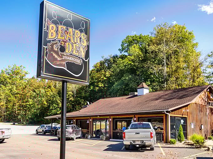 The Bear's Den wears its rustic charm like a comfortable flannel shirt, promising hearty steaks without the pretense.