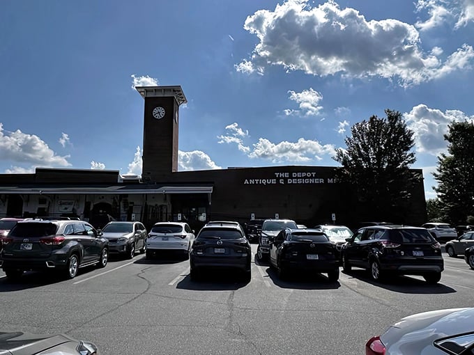 The Depot's clock tower isn't just keeping time—it's preserving it, housed in a brick cathedral of collectibles.