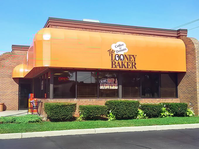 That bright orange facade isn't just eye-catching – it's practically a beacon calling all donut lovers to sweet salvation.