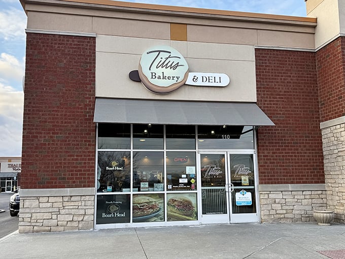 Titus Bakery's modern storefront promises old-fashioned treats hiding behind those gleaming windows.
