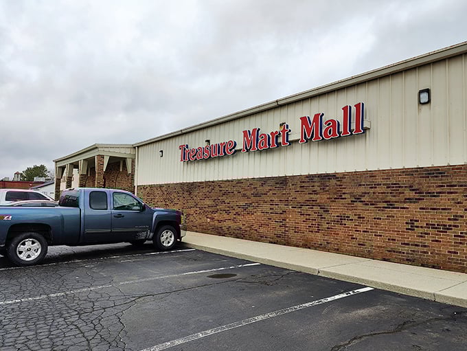 Treasure Mart Mall doesn't hide its purpose—that bold sign is like a Vegas marquee for the antique-hunting crowd.