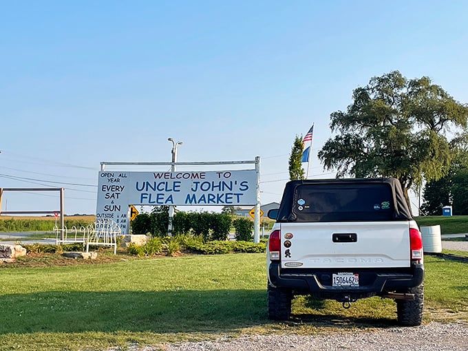 Uncle John's welcome sign feels like an invitation to your favorite relative's barn sale.