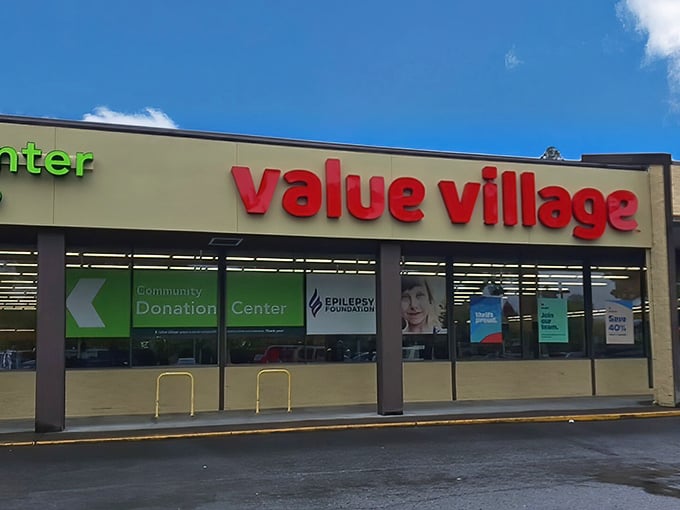 Value Village's bright storefront promises warehouse-sized adventures where your wallet stays surprisingly happy inside.