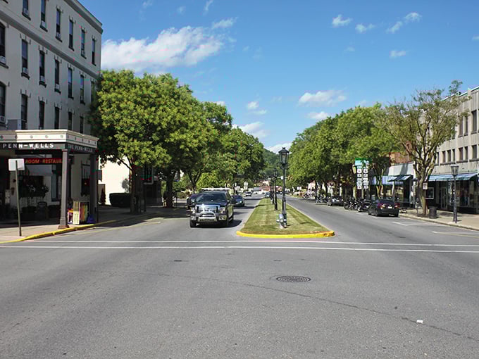 The intersection of charm and history! Wellsboro's tree-lined streets and vintage buildings create a postcard-perfect small town scene.